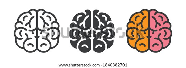 Ilustración del icono del vector del cerebro humano, símbolos del ...