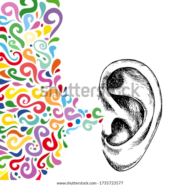 Human Ear Colorful Flow Handdrawn Vector Stock Vector (Royalty Free ...