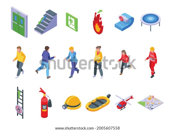 Human Evacuation Icons Set Isometric Set Stock Vector (Royalty Free ...