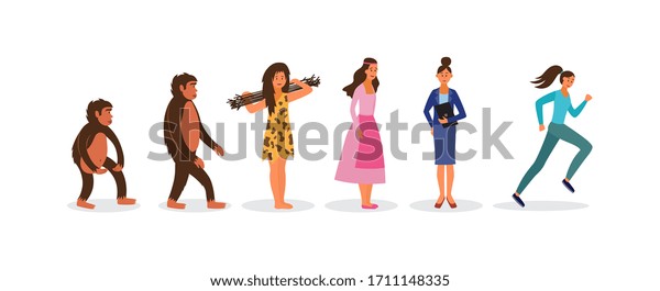Human Evolution Female Cartoon Characters Set Stock Vector (Royalty ...