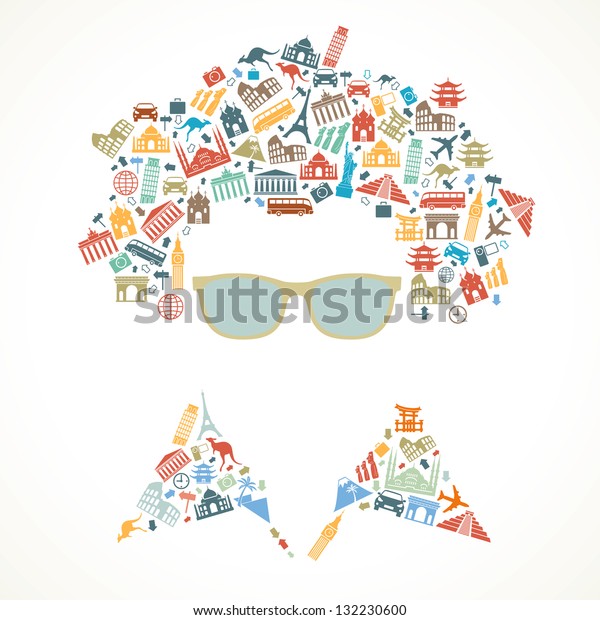 Human Face Made Icons Landmarks Travel 库存矢量图（免版税）132230600