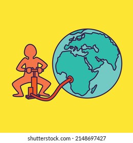 Human Figure Inflating Planet Earth Cartoon Stock Vector (Royalty Free ...