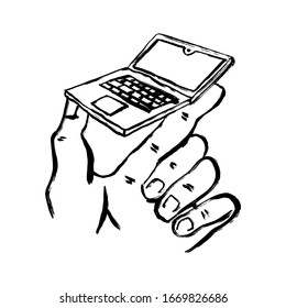 Human Hand Holding Computer Vector Sketch Stock Vector (Royalty Free ...