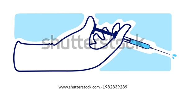 Human Hand Pushes Syringe Doctors Medical Stock Vector (Royalty Free ...