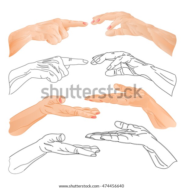 Human Hands Drawing Outline One Set Stock Vector (Royalty Free ...
