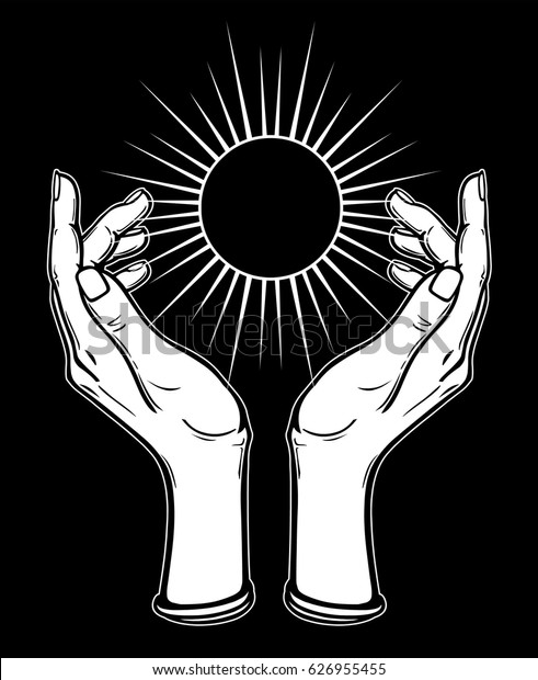 Human Hands Hold Symbol Shining Sun Stock Vector (Royalty Free ...