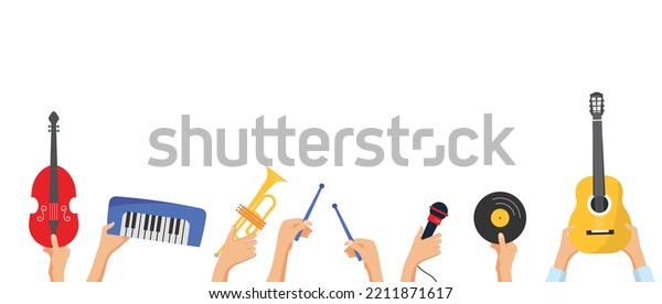 Human Hands Holding Musical Instruments Music Stock Vector (Royalty ...
