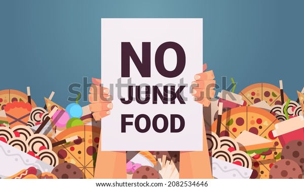 Human Hands Holding No Junk Food Stock Vector (Royalty Free) 2082534646 ...