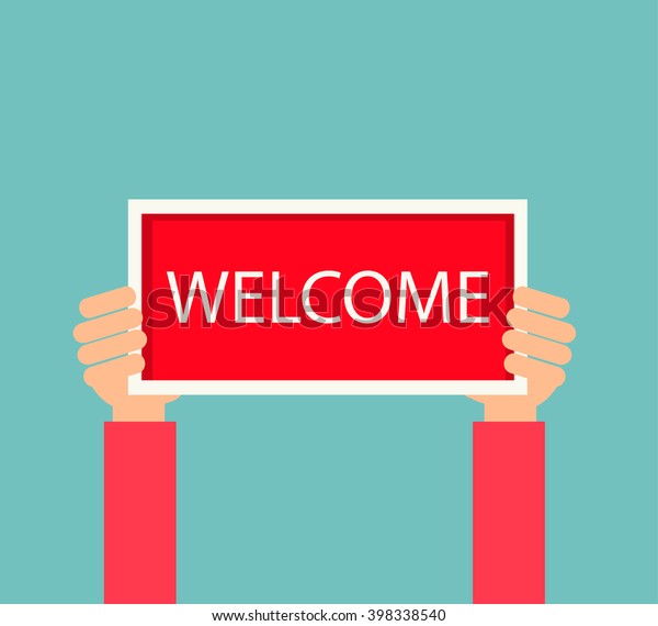 Human Hands Holding Plate Word Welcome Stock Vector (Royalty Free ...