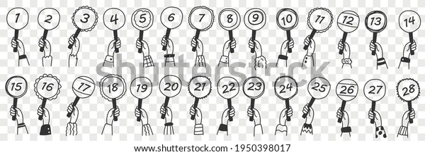 Human Hands Number Signs Doodle Set Stock Vector (Royalty Free ...