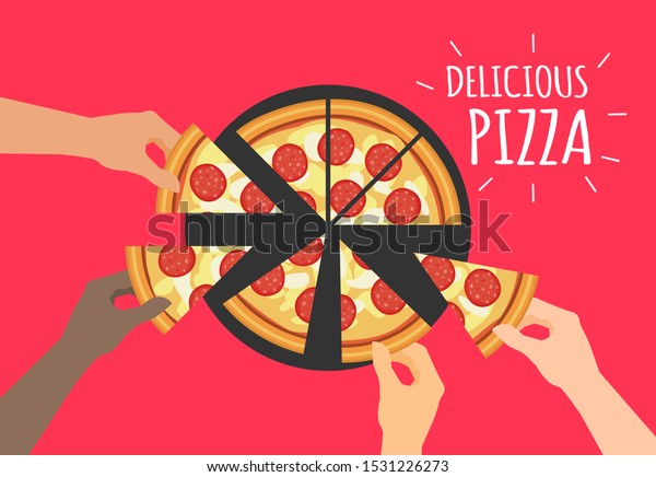 Human Hands Take Pepperoni Pizza Slices Stock Vector (Royalty Free ...