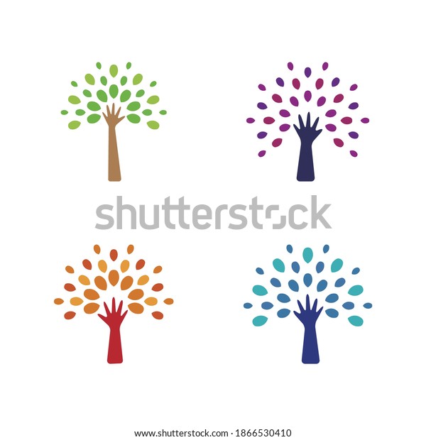 Human Hands Tree Green Leaves You Stock Vector (Royalty Free ...