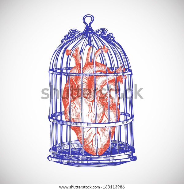 Human Heart Cage Vintage Vector Illustration Stok Vektör (Telifsiz ...