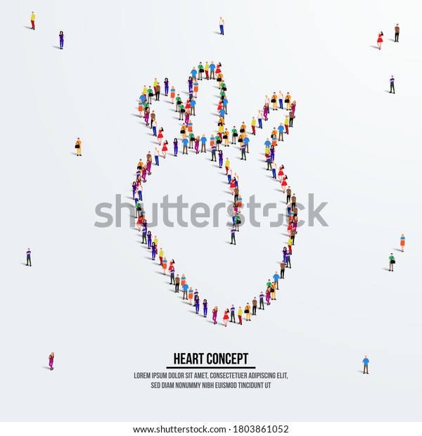 Human heart concept. A large group of people form to create a shape ...
