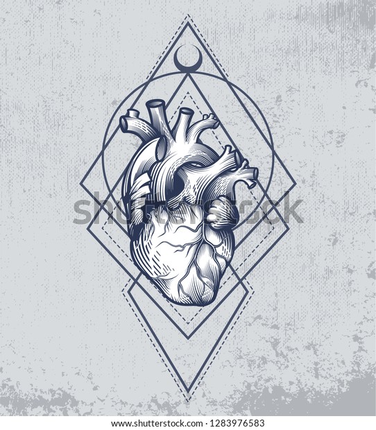 Human Heart Engraving Technique Sacred Geometry Stock Vector (Royalty ...
