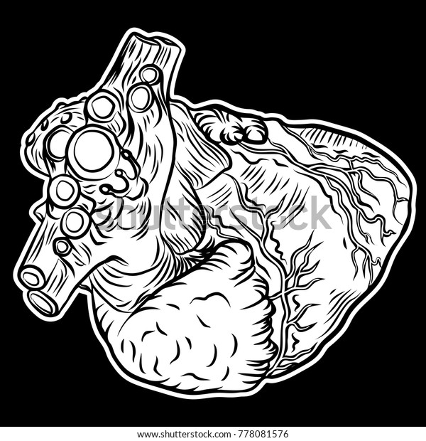 Human Heart Hand Drawn Flesh Tattoo Stock Vector (Royalty Free ...