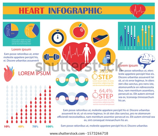 Human Heart Infographic Flat Cartoon Banner: стоковая векторная графика ...
