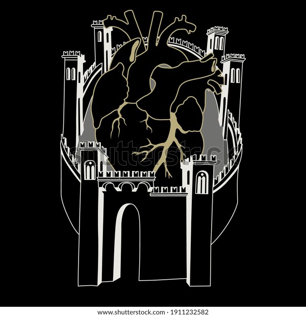 Human Heart Inside Fortified Medieval Castle Stock Vector (Royalty Free ...