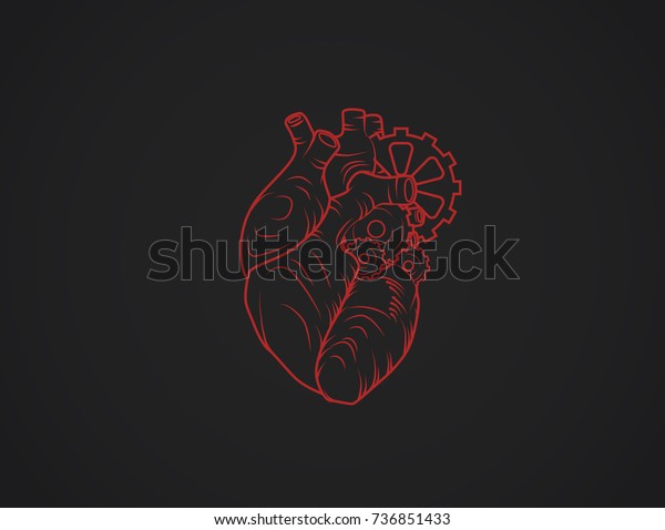 Human Mechanical Heart Sketch Anatomical Heart: เวกเตอร์สต็อก (ปลอดค่า ...