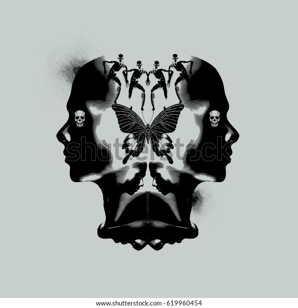 The human mind, thinking and emotional abstract illustration with dark ...