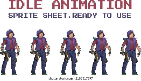 Human Pixel Art Character Animation Idle: vetor stock (livre de ...
