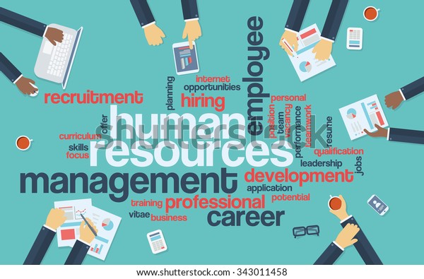 Human resources flat design infographics with word cloud. Recruitment ...