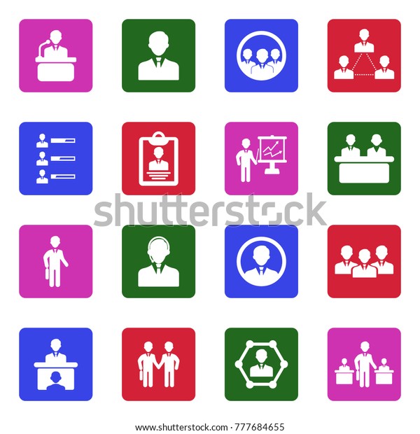 Human Resources Management Icons White Flat: เวกเตอร์สต็อก (ปลอดค่า ...