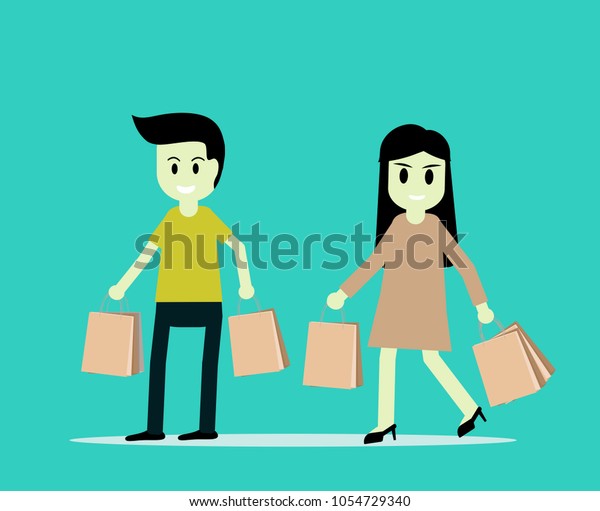 Human Shoppingshopping Mall Stock Vector (Royalty Free) 1054729340 ...
