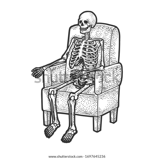 Human Skeleton Sitting Armchair Sketch Engraving Stock Vector (Royalty ...