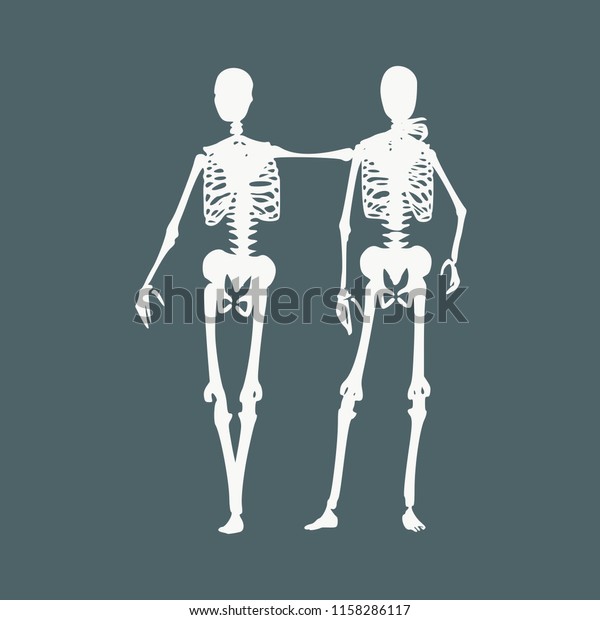 Human skeleton standing and hugging. Halloween party design template ...