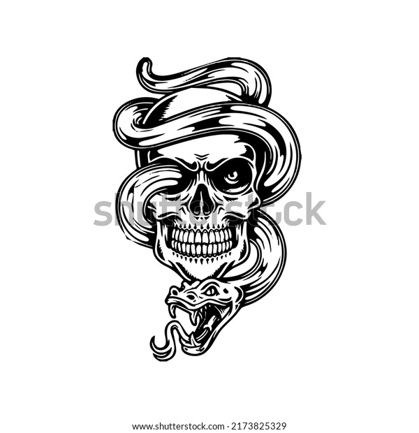 Human Skull Crawling Snake Rock Roll: เวกเตอร์สต็อก (ปลอดค่าลิขสิทธิ์ ...