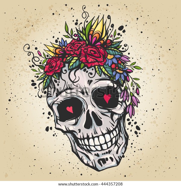 Human Skull Flower Wreath Roses Wild 库存矢量图（免版税）444357208 | Shutterstock