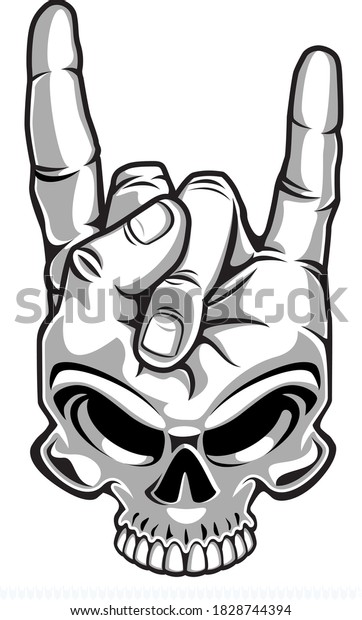 Human Skull Gestures Rock Roll Sign 库存矢量图（免版税）1828744394