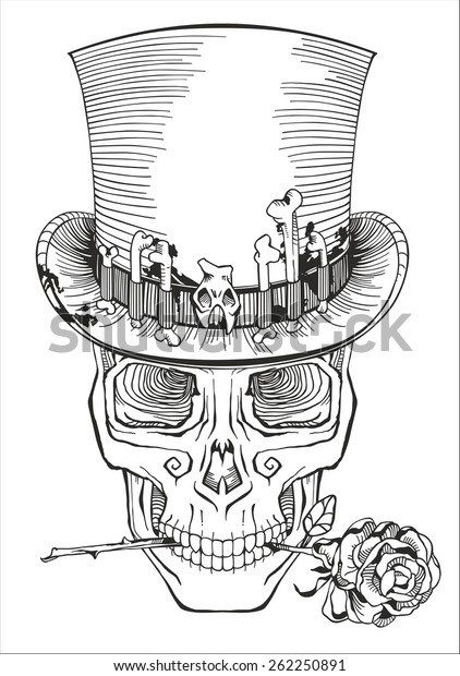 Human Skull Top Hat Baron Samedi Stock Vector (Royalty Free) 262250891