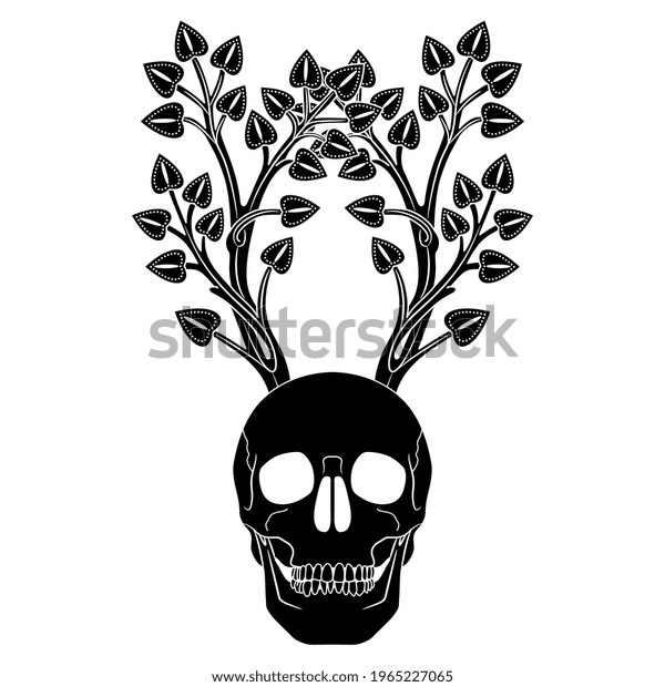 Human Skull Two Tree Branches Horns Stock Vector (Royalty Free ...