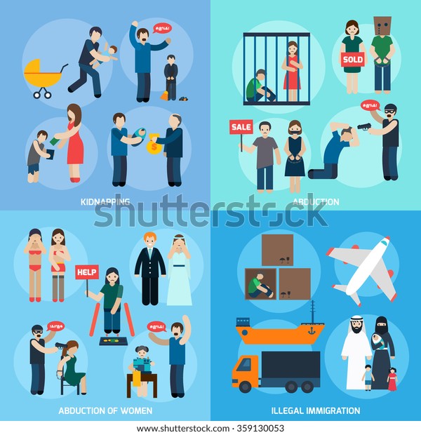 Human Trafficking 4 Flat Icons Square Stock Vector (Royalty Free) 359130053