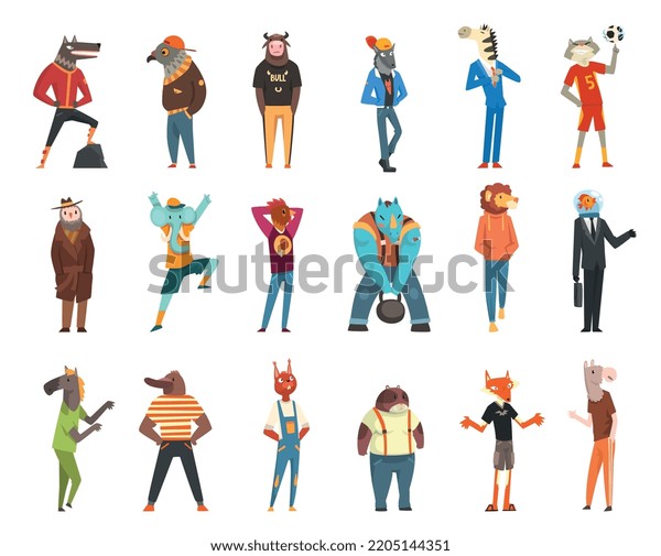 Humanized Animal Characters Wearing Human Clothing Stock Vector ...