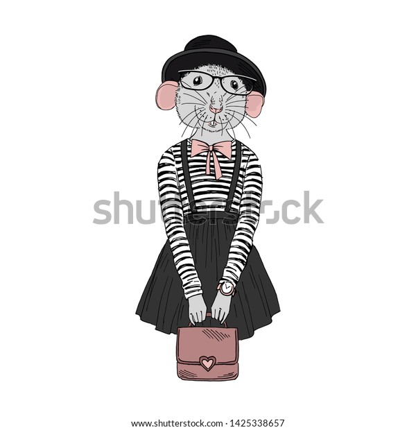Humanized Rat Girl Hipster Dressed Stripy Stock Vector (Royalty Free ...