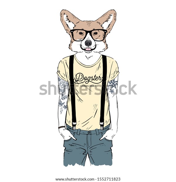 Humanized Welsh Corgi Breed Dog Tattoo Stock Vector (Royalty Free ...