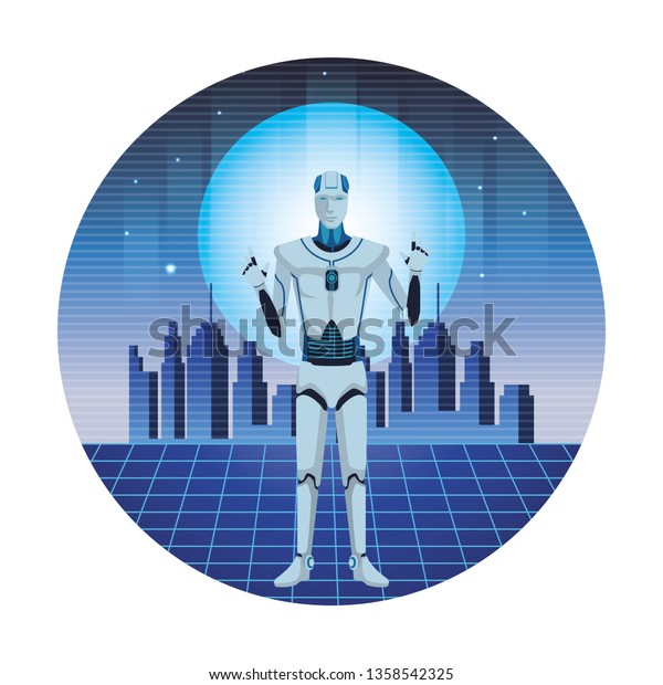 Humanoid Robot Avatar Round Icon Stock Vector (Royalty Free) 1358542325 ...