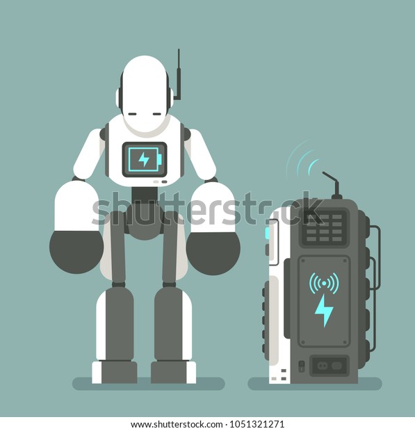 Humanoid Robot Charging Wifi Battery Charger Stock Vector (Royalty Free ...