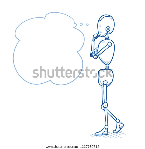 Humanoid Robot Standing Arms Thinking Pose Stock Vector (Royalty Free ...