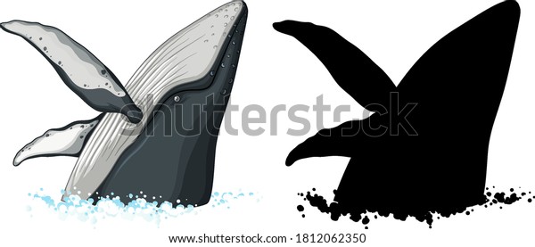 Vektor Stok Humpback Whale Characters Silhouette On White (Tanpa ...