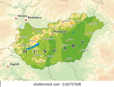 Hungary Physical Map Stock Vector (Royalty Free) 1165727638 | Shutterstock