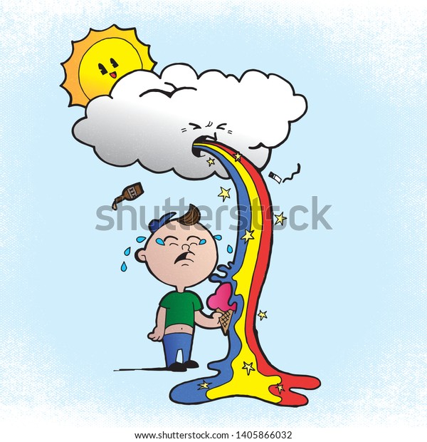 Hungover Sun Cartoon Puking Rainbow On Stock Vector (Royalty Free ...