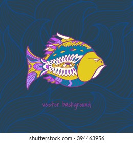 Hungry Fish Vector Ornamental Illustration: vector de stock (libre de ...