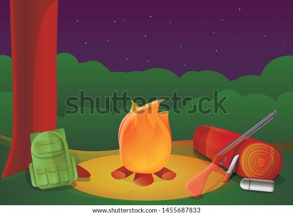 Hunter Campfire Concept Banner Cartoon Illustration Stock Vector ...