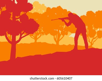 Hunter Gun Forest Trees Landscape Vector Stock Vector (Royalty Free ...