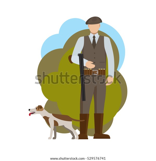 Hunter His Dog Vector Illustration On Stock Vector (Royalty Free ...