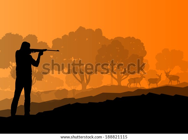 Hunter Silhouette Background Landscape Vector Concept Stock Vector ...
